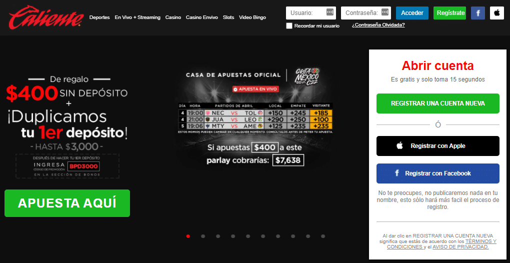 Como apostar en Caliente MX - Balón Latino
